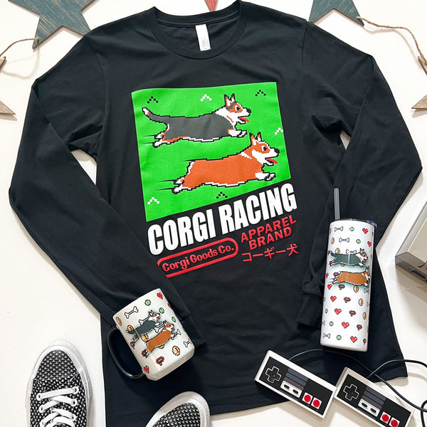 Corgi Goods 8-Bit Retro Corgi Racing Game Long Sleeve Tee - The Corgi ...